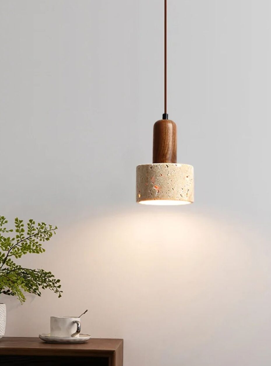 Travertine / wood pendant light - Boho & Chic